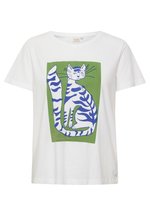Cream CARLA - T-shirts print - flourite green cat/hvid - Zalando.dk