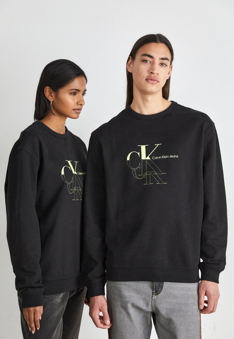 Calvin Klein Jeans Monogram Echo Crew Neck Unisex Sweater Black