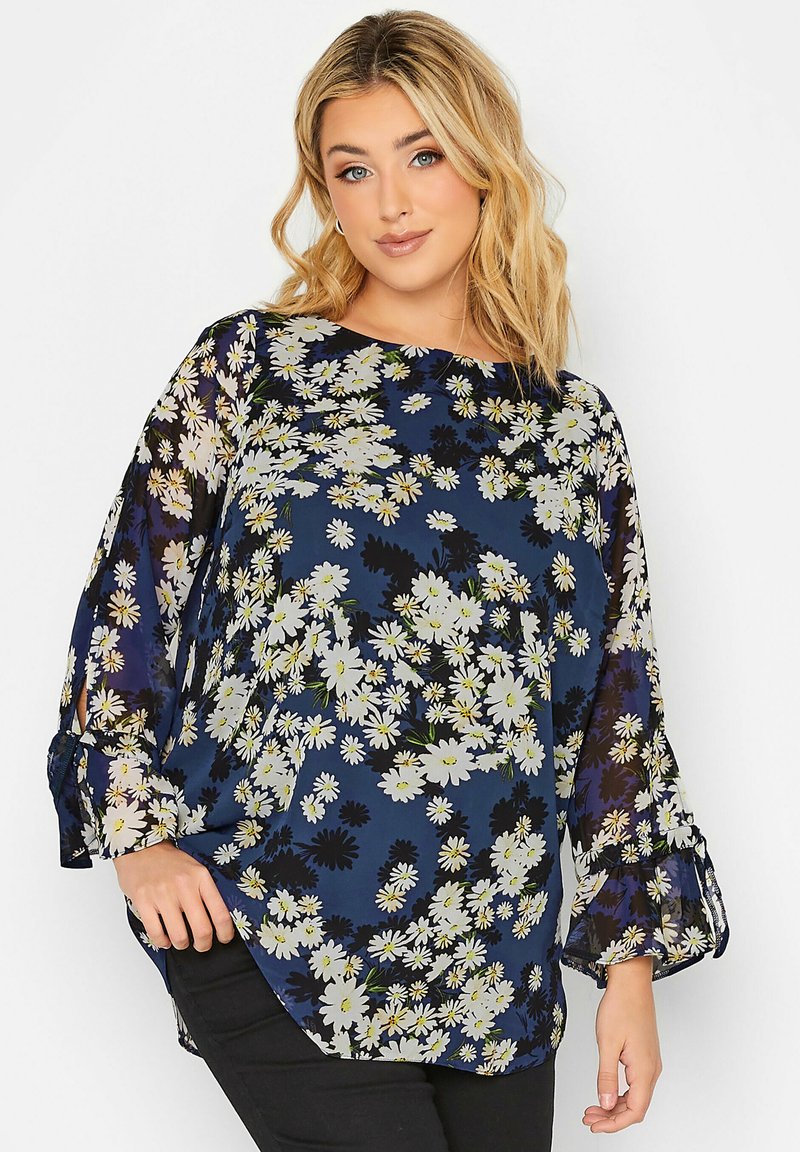 Yours Clothing FLORAL BELL SLEEVE - Bluse - blue/blå - Zalando.dk