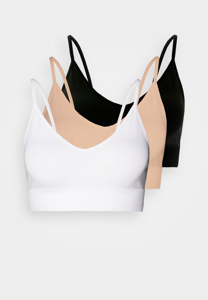 Vero Moda VMJACKIE SEAMLESS CROP 3 PACK - Toppe - black/snow white/tan ...