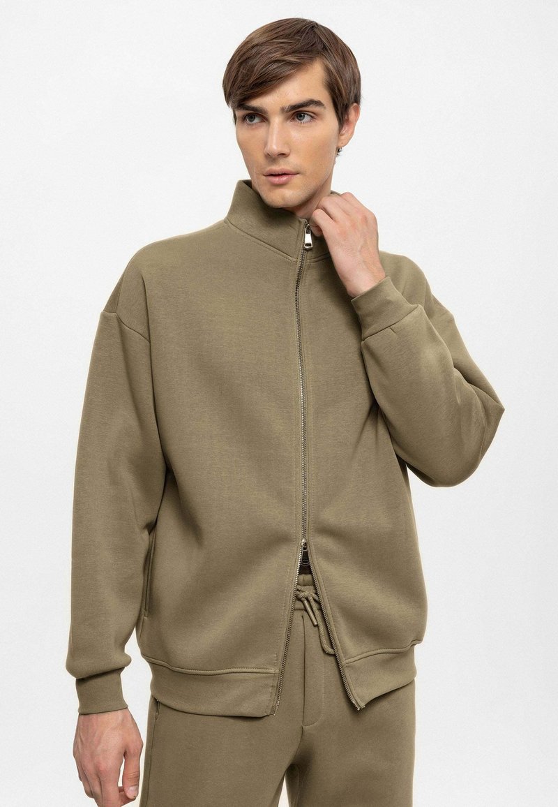 Antioch STAND COLLAR - Felpa con zip - khaki/cachi - Zalando.it