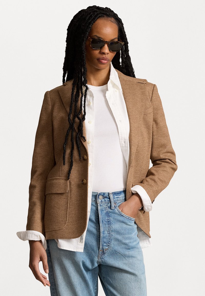 Polo Ralph Lauren HERRINGBONE WOOL-COTTON BLAZER - Blazer - tan/bruin ...