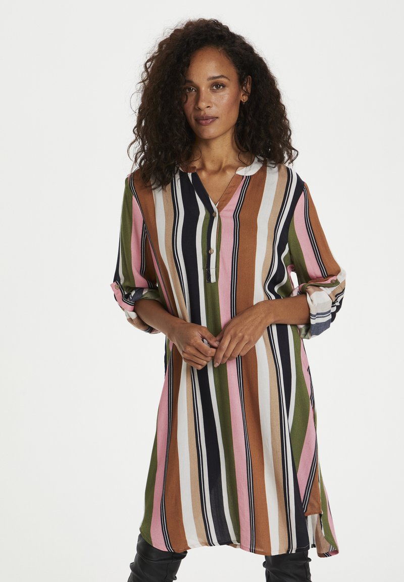 Kaffe KAMARANA - Day dress - green / pink stripe print/olive - Zalando.ie