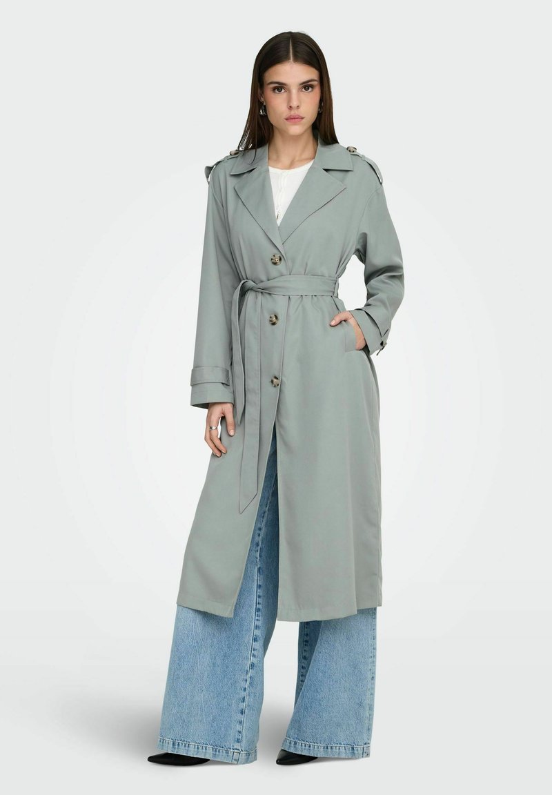 ONLY ONLLINE X-LONG NOOS OTW - Trenchcoat - wrought iron/light grey ...