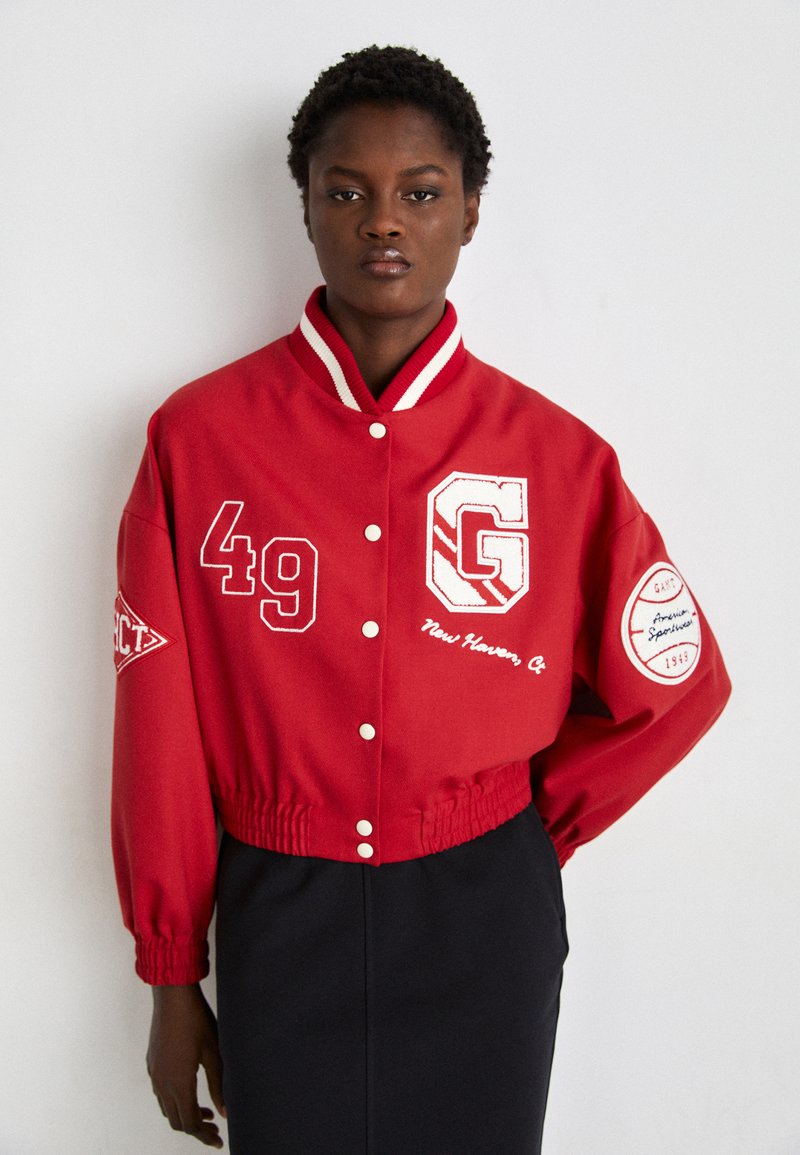 GANT CROPPED VARSITY JACKET - Bomber Jacket - bright red/red - Zalando ...