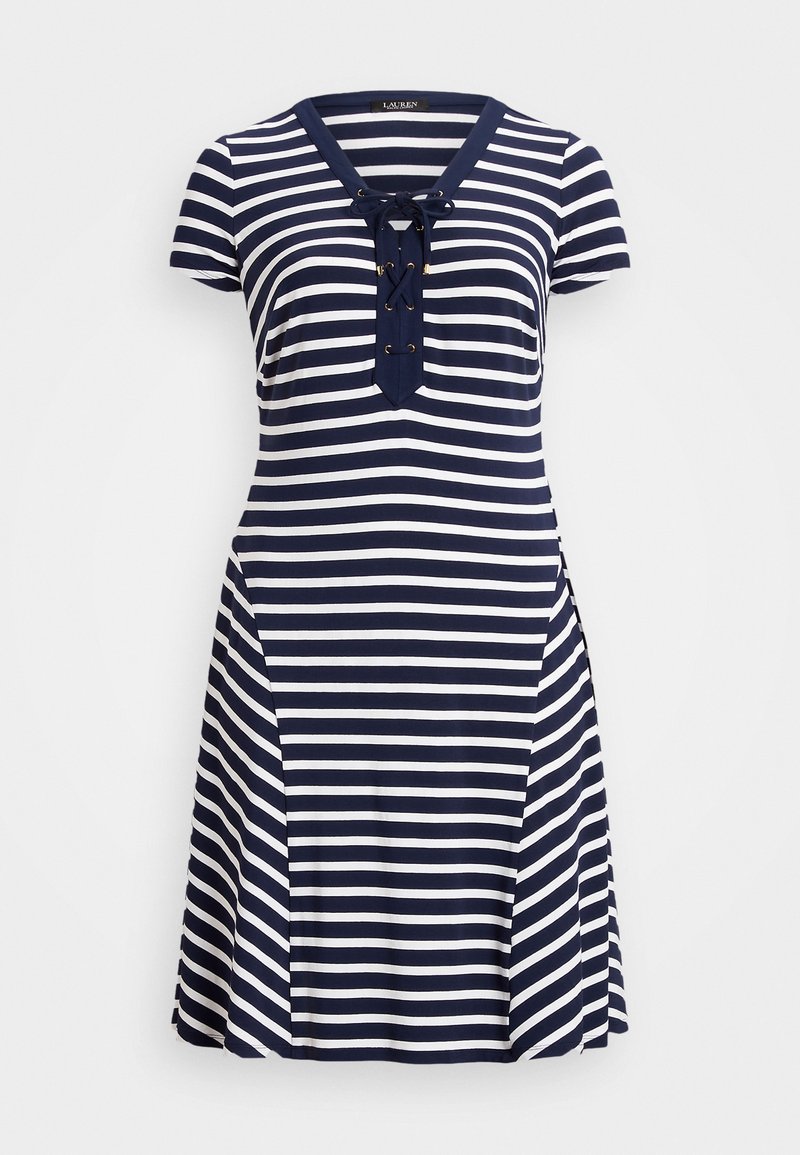 Lauren Ralph Lauren Woman BRAYLEE SHORT SLEEVE DAY DRESS - Jersey dress - refined navy/white ...