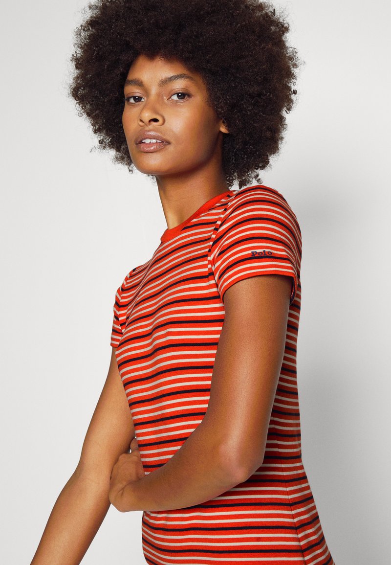 Polo Ralph Lauren SHORT SLEEVE DAY DRESS - Jersey dress - orangey red/nevis/newport navy/orange ...