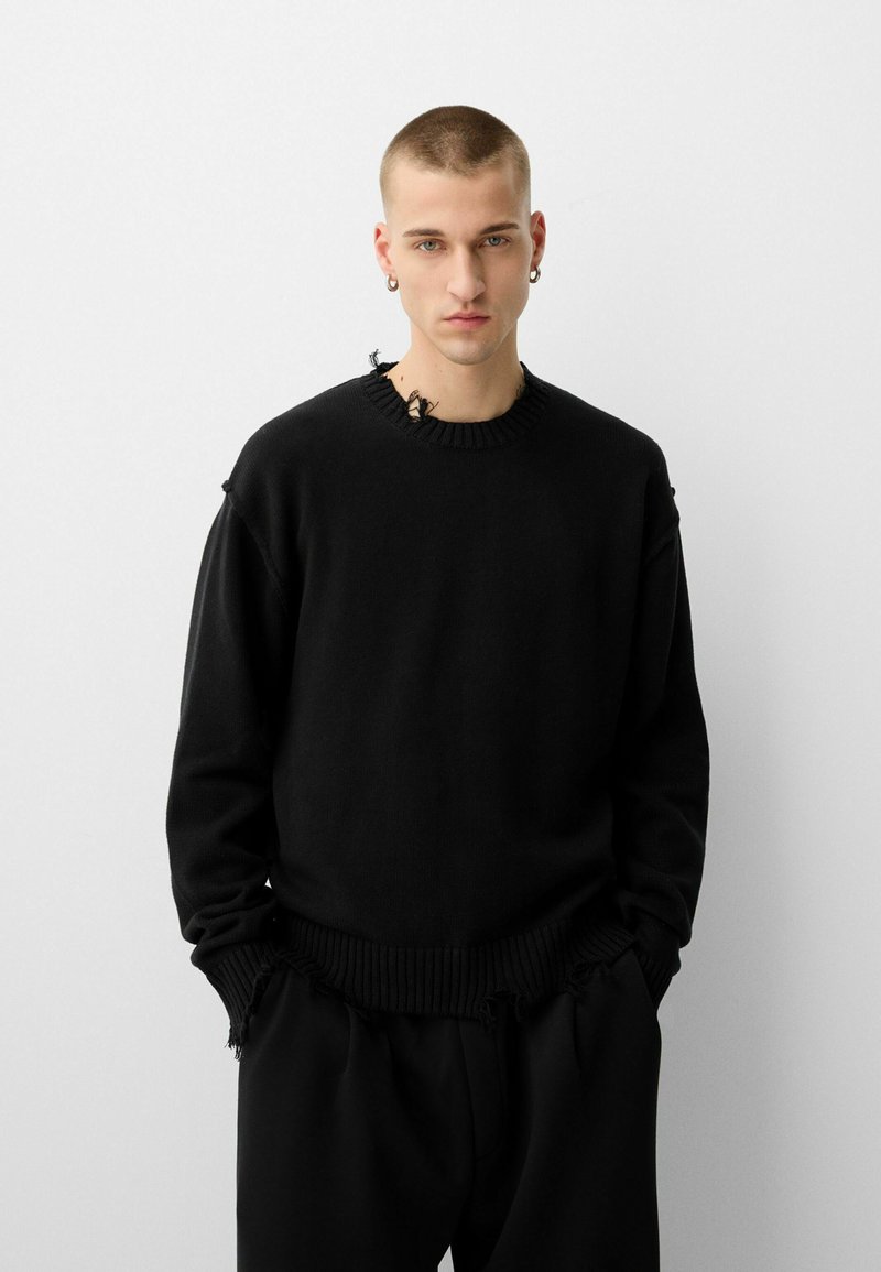 Bershka RIPPED - Jumper - black - Zalando.ie