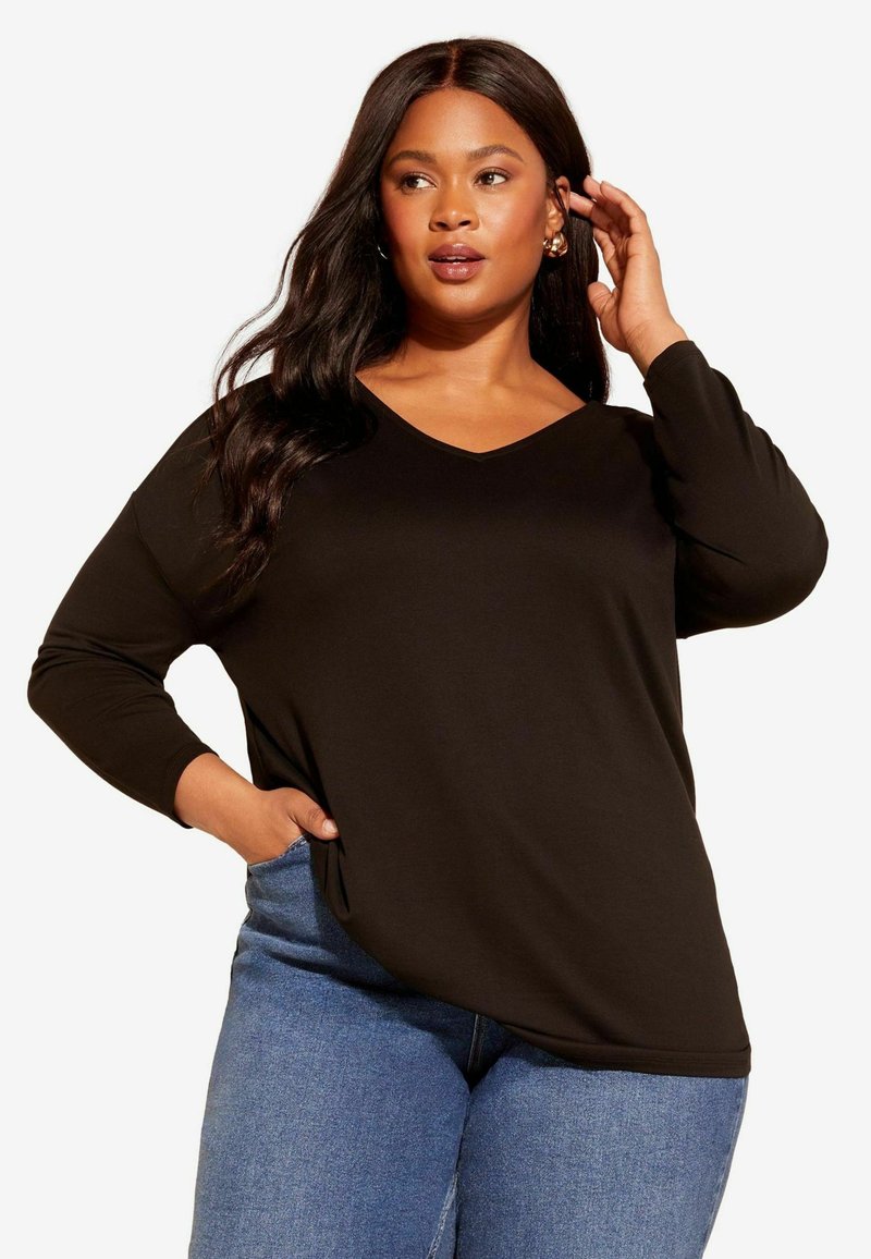 Curves Like These REGULAR FIT - SOFT V-NECK - Långärmad tröja - black ...