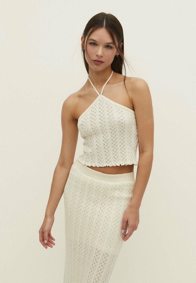Stradivarius OPEN HALTER - Débardeur - white/blanc - ZALANDO.CH