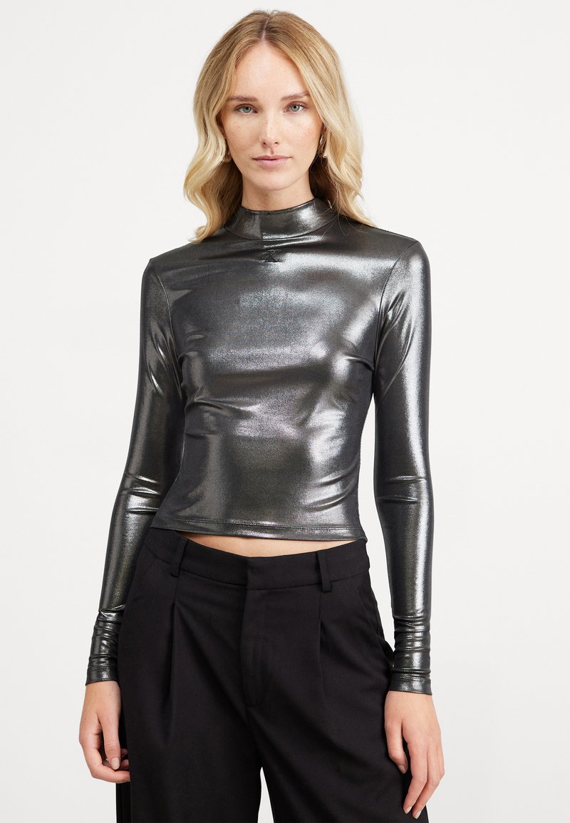 Calvin Klein Jeans METALLIC LONG SLEEVE - Topper langermet - black ...