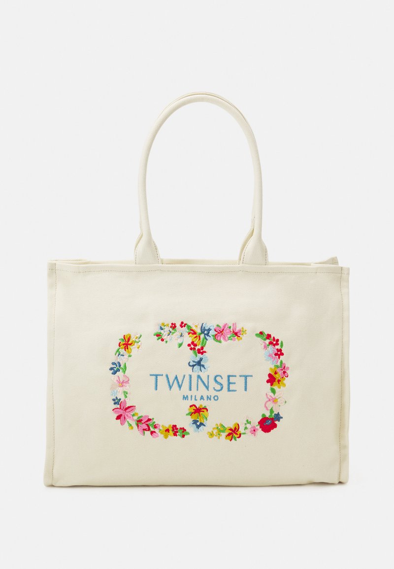 TWINSET TOTE CON LOGO RICAMATO - Tote bag - antique white/off-white ...
