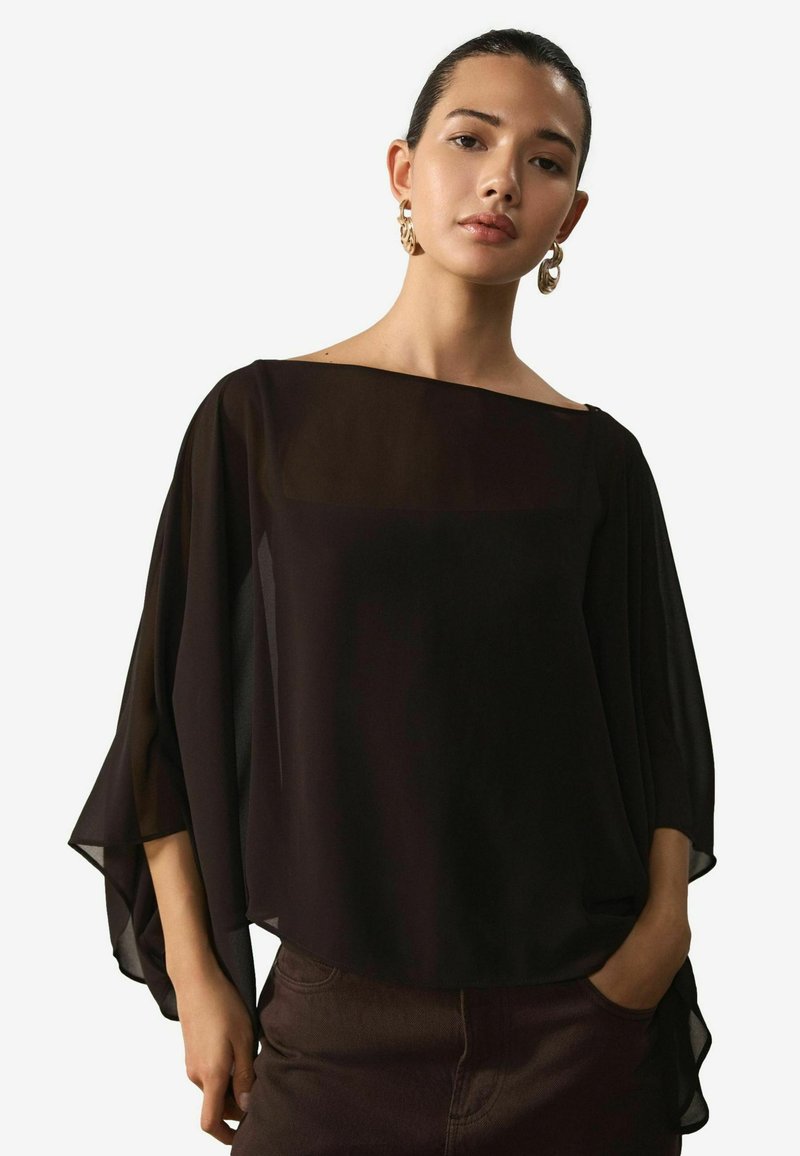 Next SHEER LAYER CAPE SLEEVE - Bluse - chocolate brown/brun - Zalando.dk
