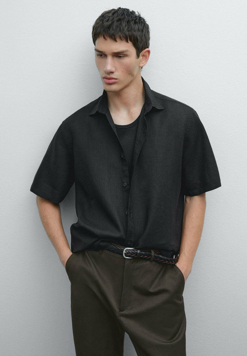 Massimo Dutti SHORT SLEEVE - Shirt - mottled black - Zalando