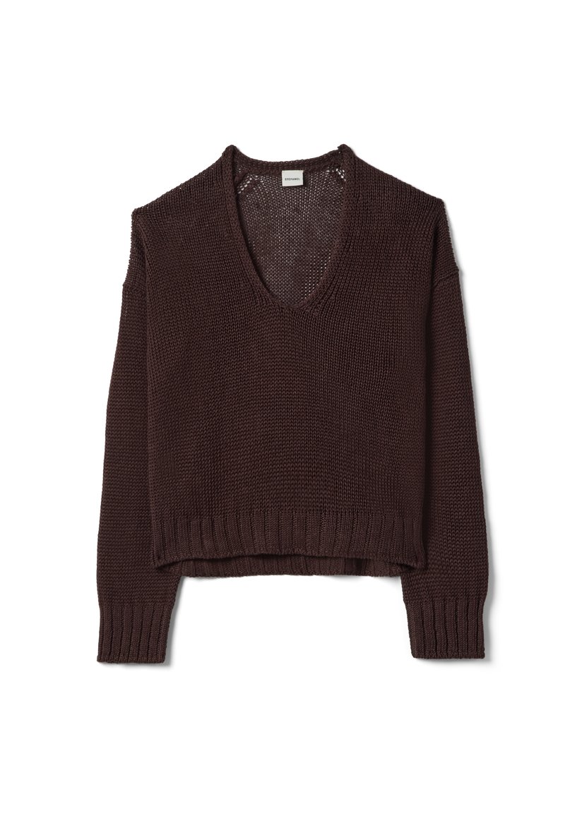 Stefanel OVERSIZED FIT DEEP V JUMPER. - Strickpullover - dark brown ...