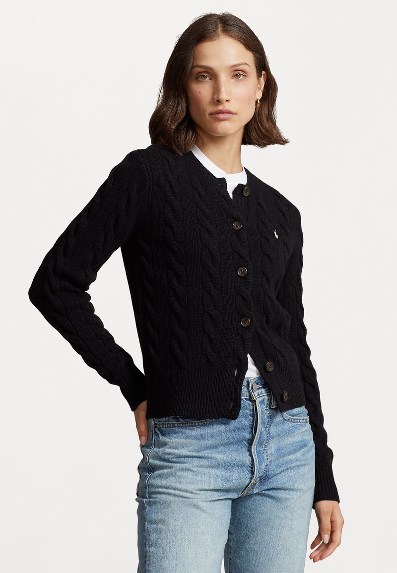 Polo Ralph Lauren CABLE-KNIT WOOL-CASHMERE CARDIGAN - Vest - black/zwart - Zalando.be