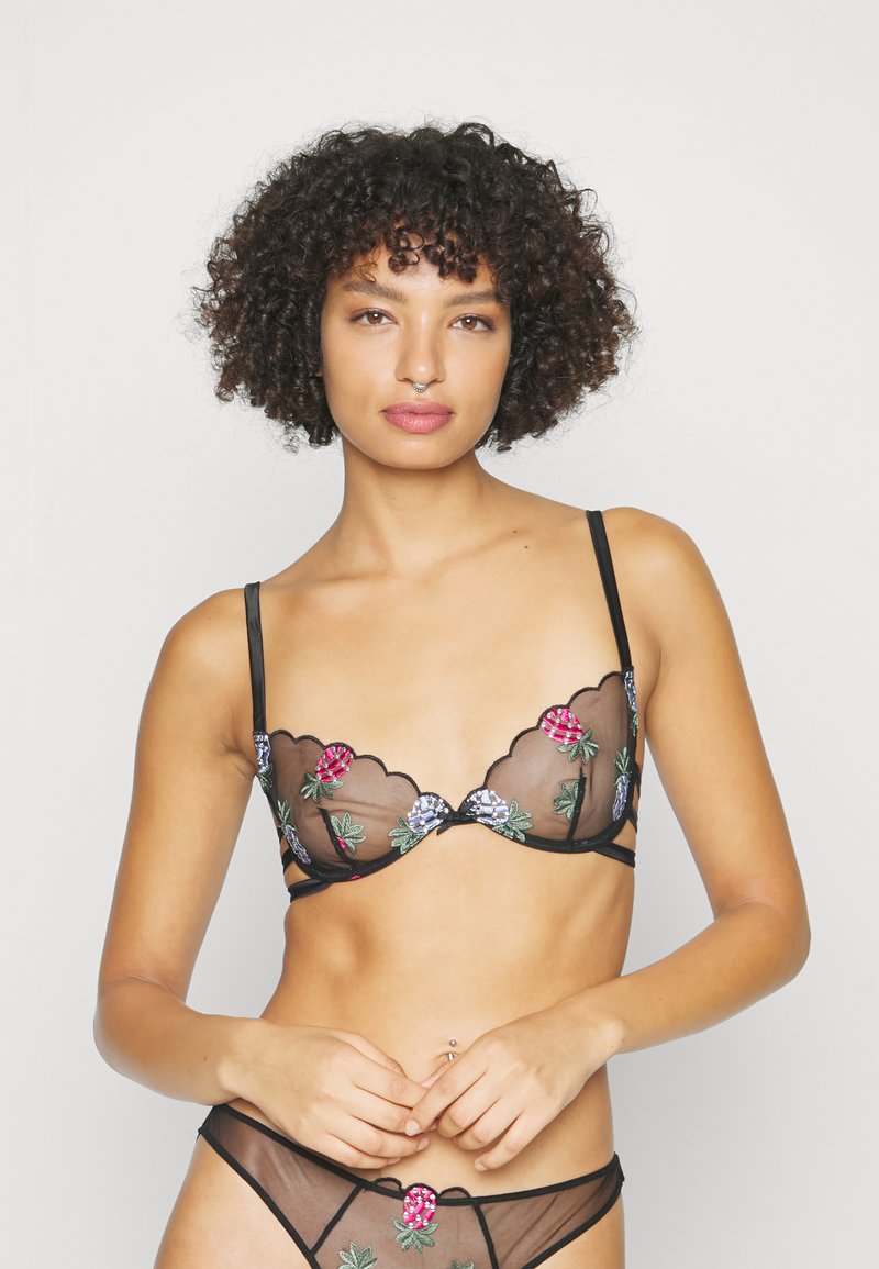 Fleur du Mal BONDAGE PINEAPPLE STRAPPY DEMI BRA - Kaarituelliset rintaliivit - black/musta ...