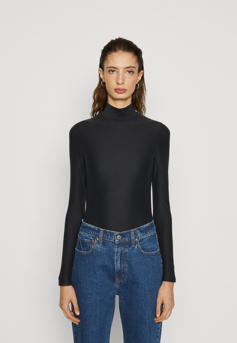 Abercrombie & Fitch SOFT MATTE SEAMLESS LONG-SLEEVE MOCKNECK BODYSUIT - Long sleeved top - BLACK ...