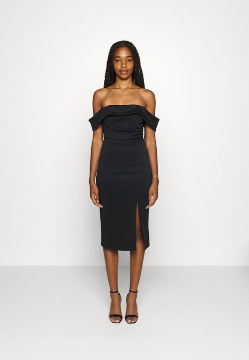 WAL G. V NECK RUFFLE SLEEVE MIDI DRESS - Kokteilikleit/peokleit - black ...