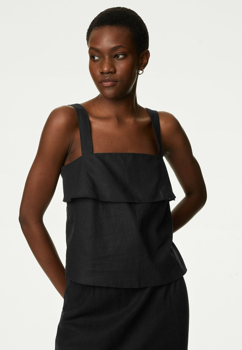 Marks & Spencer LINEN BLEND LAYERED - Blouse - black - Zalando