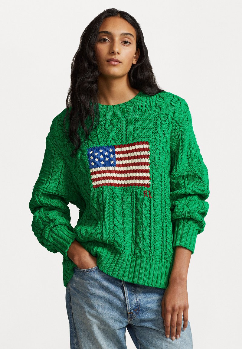 Polo Ralph Lauren ARAN LONG SLEEVE - Jersey de punto - stem green/verde ...