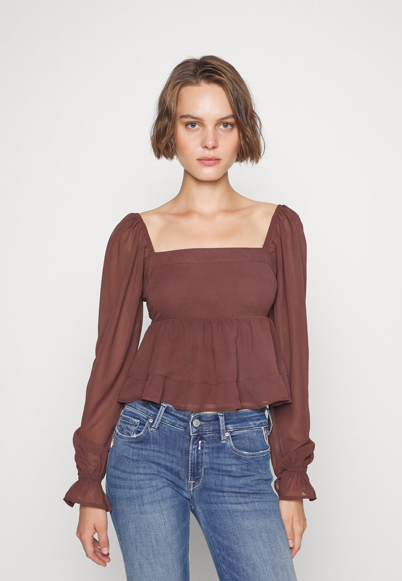 Abercrombie & Fitch CHASE EASY PUFF - Blouse - puce/zwart - Zalando.nl