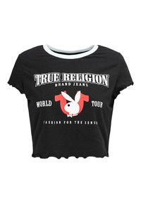 True Religion Print T-shirt - black white check/black - Zalando