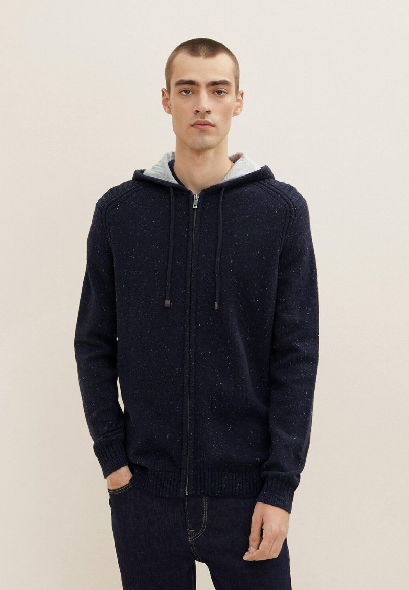 TOM TAILOR MIT KAPUZE - Strickjacke - navy melange knitted neps ...