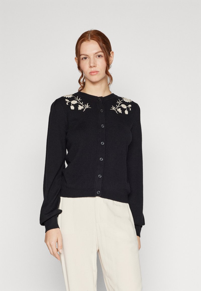 Object KNIT EMBROIDERY CARDIGAN - Gilet - black/sandshell embroidery ...