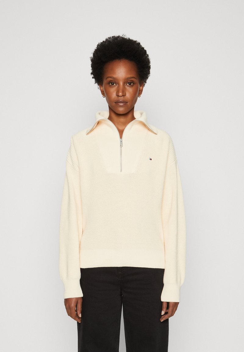Tommy Hilfiger Co Cardi Stitch 1 2 Zip Strickpullover Calico Offwhite Zalando De