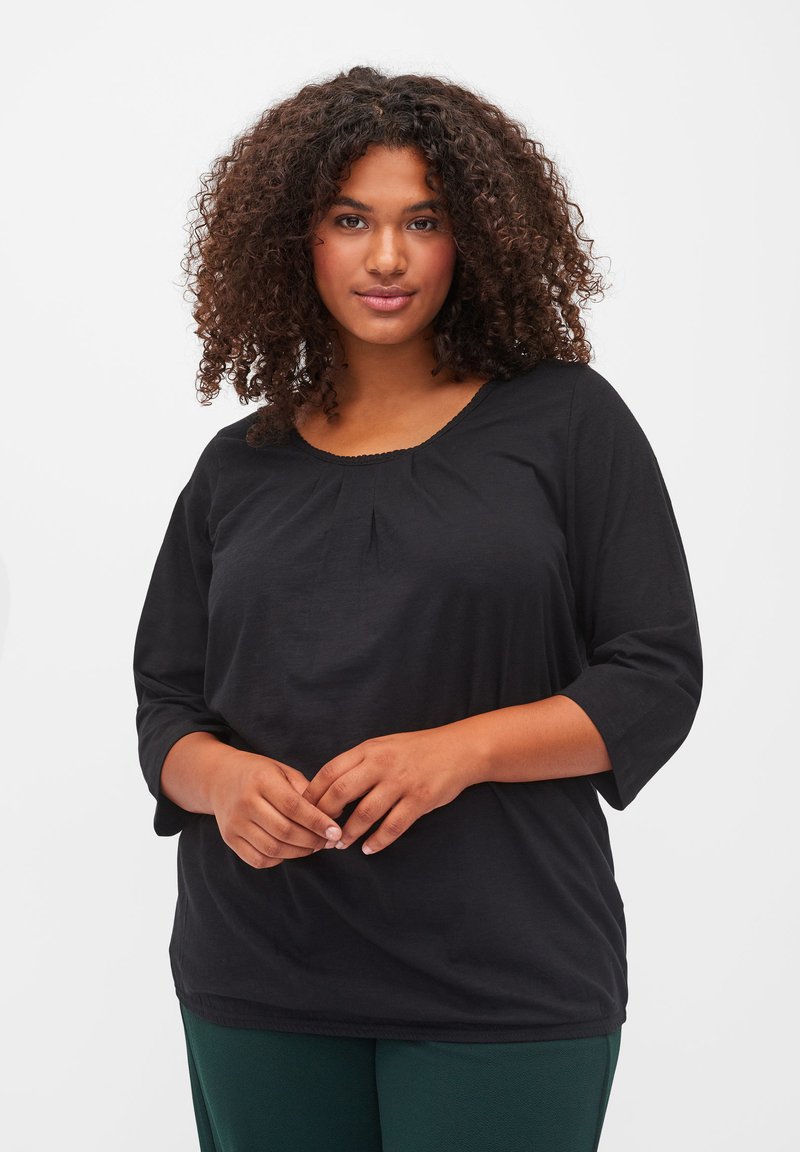 Zizzi MIT 3/4 ÄRMELN - Langærmet T-shirt - black/sort - Zalando.dk