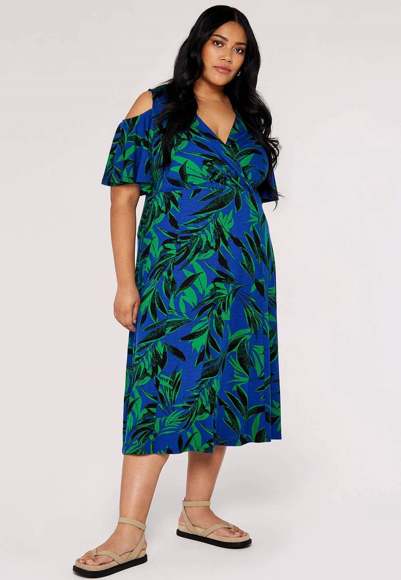 Apricot CURVE TROPICAL PALM MIDI - Robe en jersey - blue/bleu - ZALANDO.FR