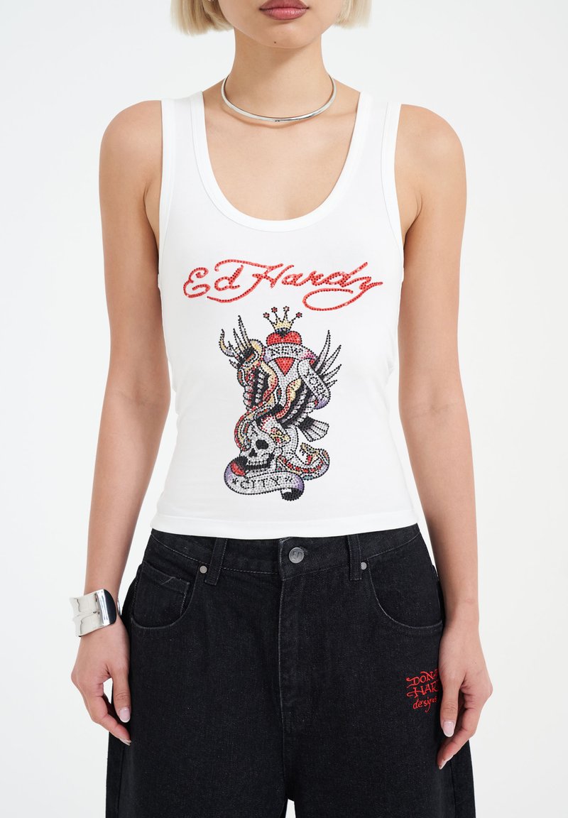 Ed Hardy NEW YORK CITY DIAMANTE CROPPED - Top - white/weiß - Zalando.ch