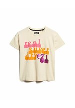 Superdry 70S RETRO FONT GRAPHIC - T-shirt imprimé - oatmeal white/beige ...