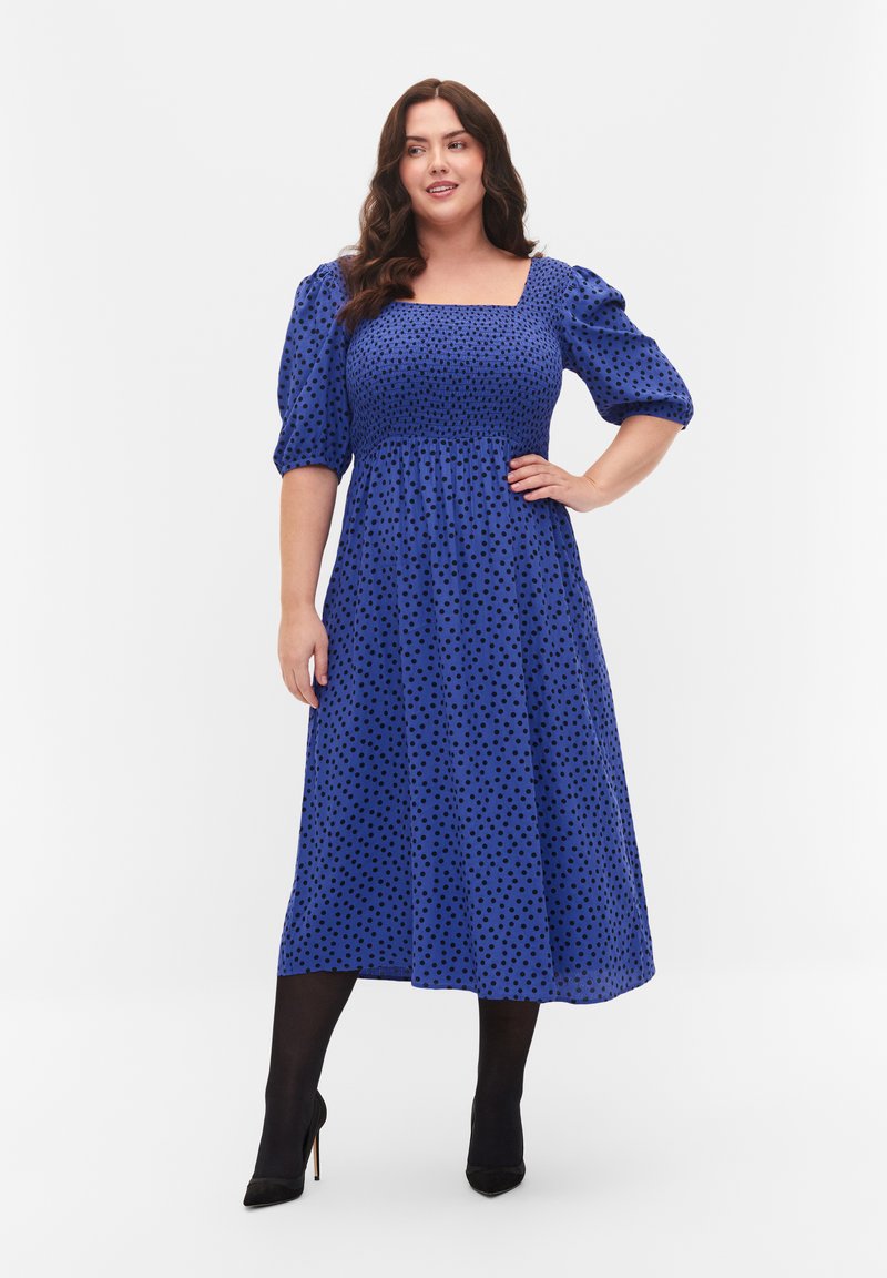 Zizzi MIT SMOCK - Freizeitkleid - r blue w black dot/blau - Zalando.at