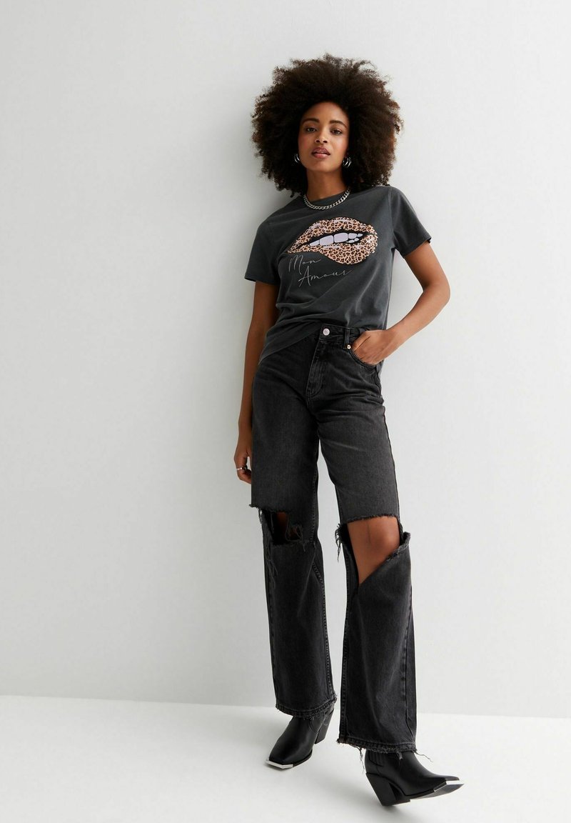 New Look Print T-shirt - dark grey - Zalando