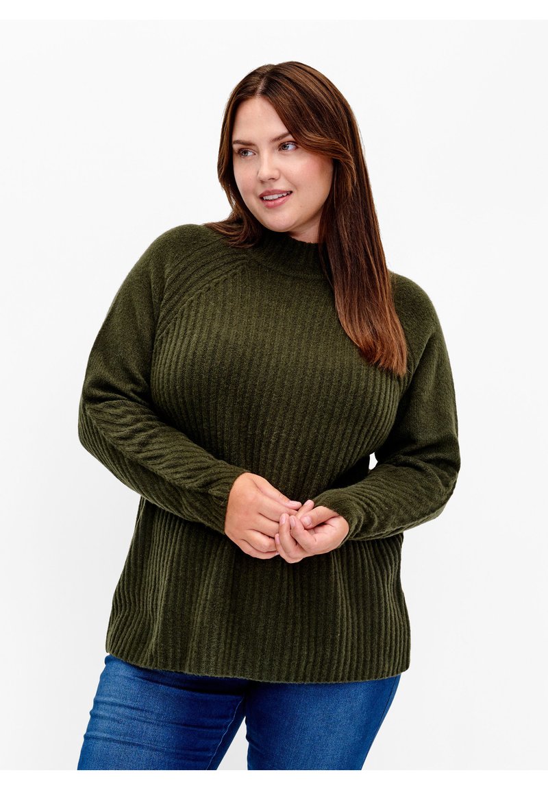 Zizzi TURTLENECK WITH TEXTURE - Strickpullover - forest night mel ...