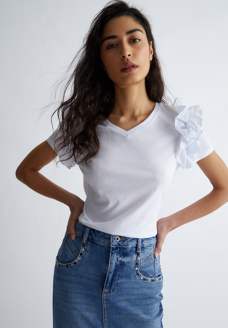 Liu Jo Jeans WITH RUFFLES - T-Shirt basic - white/weiß - Zalando.at