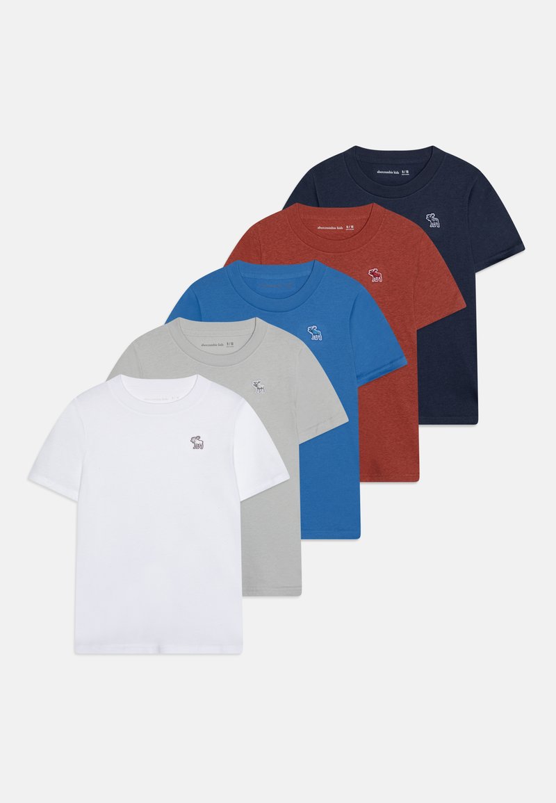 Abercrombie & Fitch ICON TEE 5 PACK - T-Shirt basic - white/high rise/palace blue/marsala/mood ...