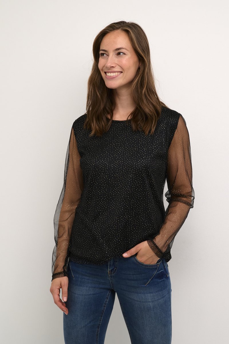 Cream CRTHAVA - GLITTER BLOUSE - Blouse - black w gold dots/black ...
