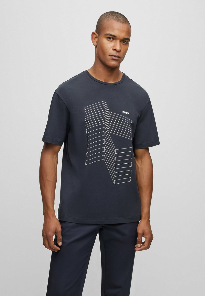 BOSS Print T-shirt - dark blue two/dark blue - Zalando.ie