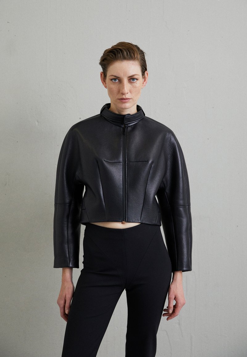 032c TRAPEZE CROPPED JACKET - Leather jacket - black - Zalando.ie