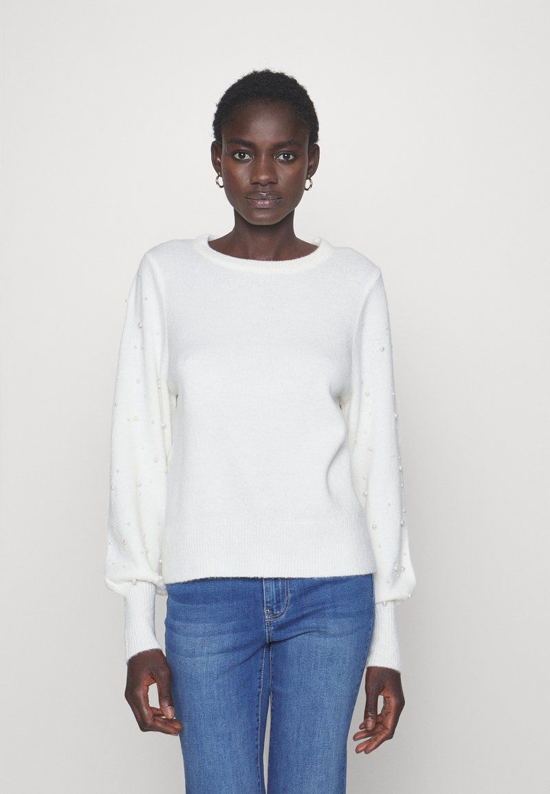 ONLY Tall ONLKINNE PEARL DETAIL O NECK - Pullover - cloud dancer/écru - ZALANDO.FR
