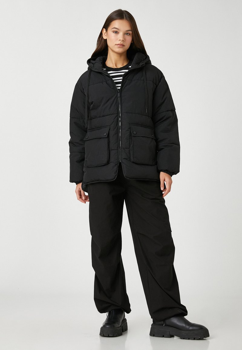 Koton PUFFER HOODED POCKET DETAIL - Winterjas - black/zwart - Zalando.be