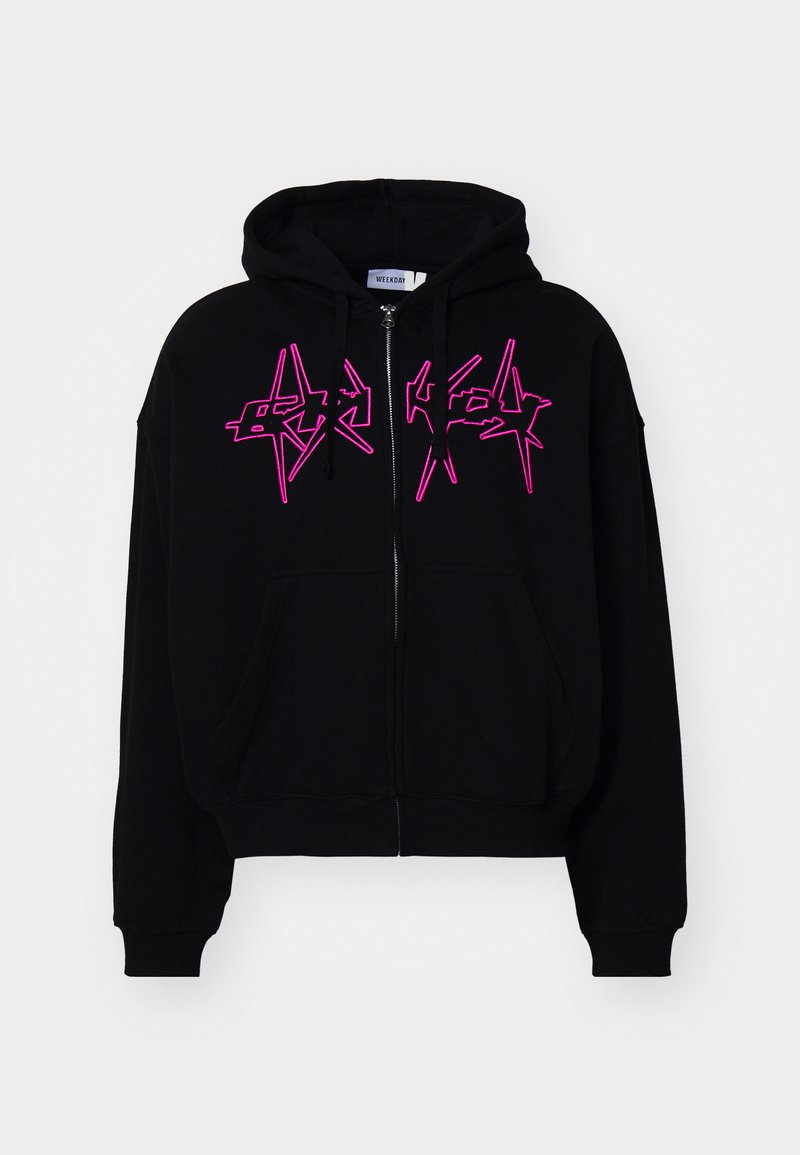 Weekday BOXY GRAPHIC ZIP HOODIE - Sudadera con cremallera - black/negro ...