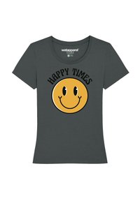 watapparel HAPPY TIMES SMILEY EMOJI - Print T-shirt - anthracite - Zalando