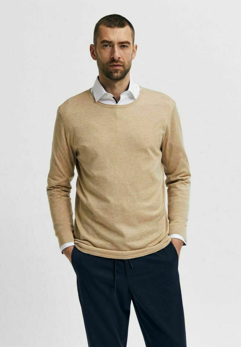 Selected Homme SLHROME LS CREW NECK B NOOS - Strickpullover - kelp/sand - Zalando.at