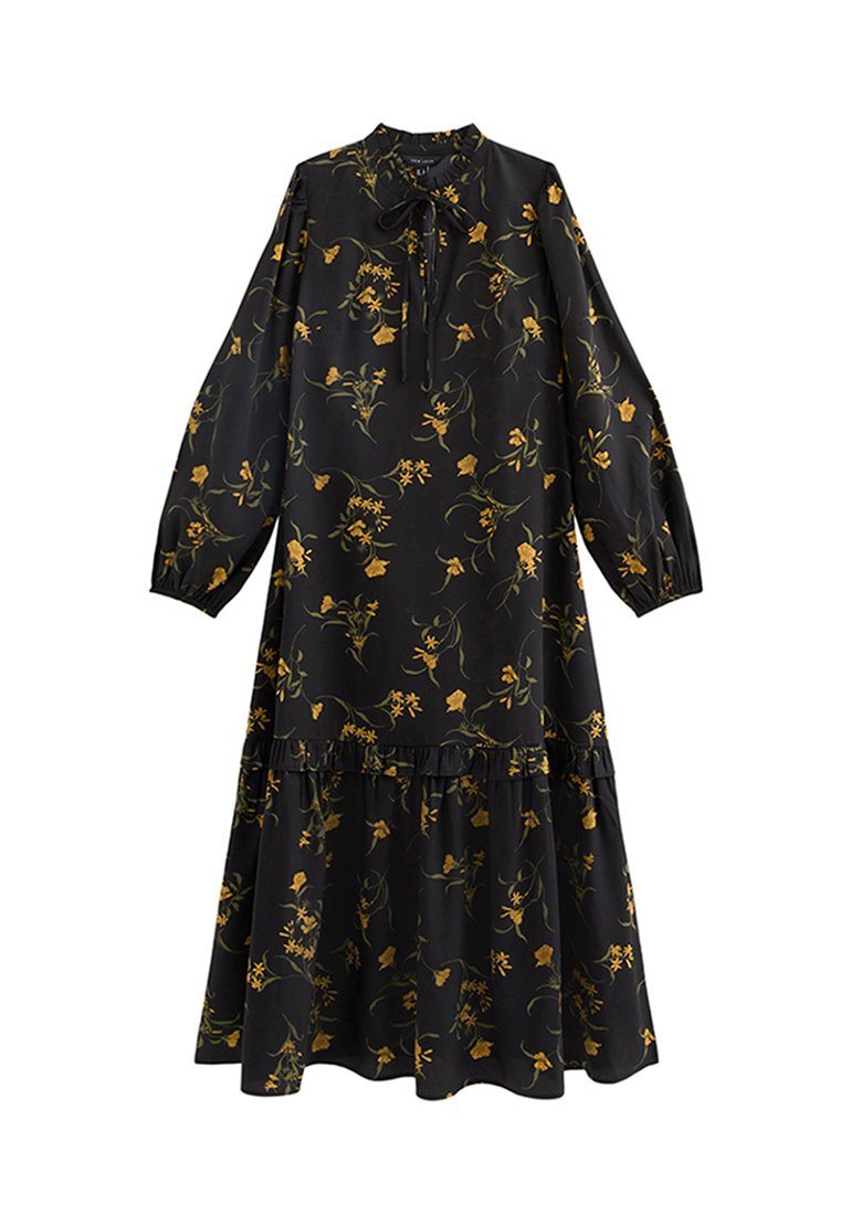 New Look BOTANICAL CREPE SMOCK MIDI - Jurk - black pattern/zwart ...