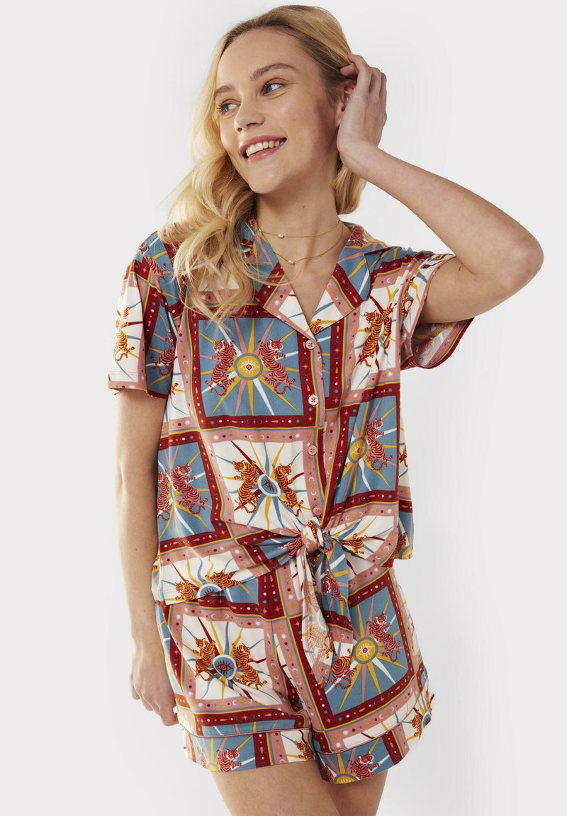 Chelsea Peers TIGER TILES BUTTON UP TIE FRONT SET - Nachtwäsche Set ...