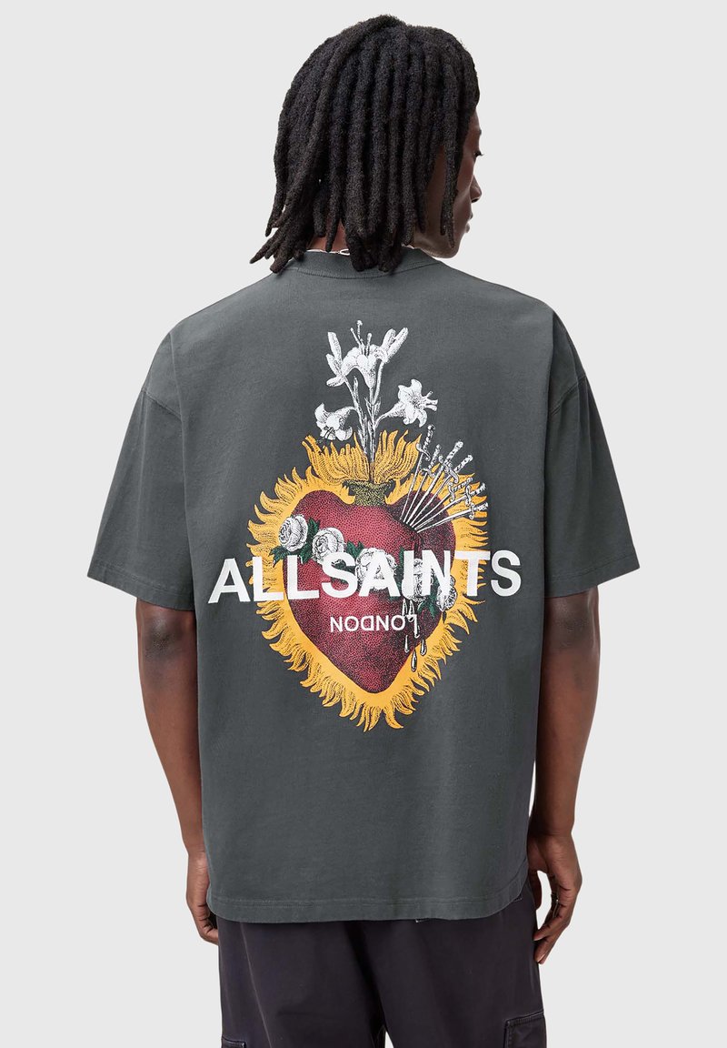 AllSaints HEARTFELT SS CREW - Print T-shirt - washed black/black ...